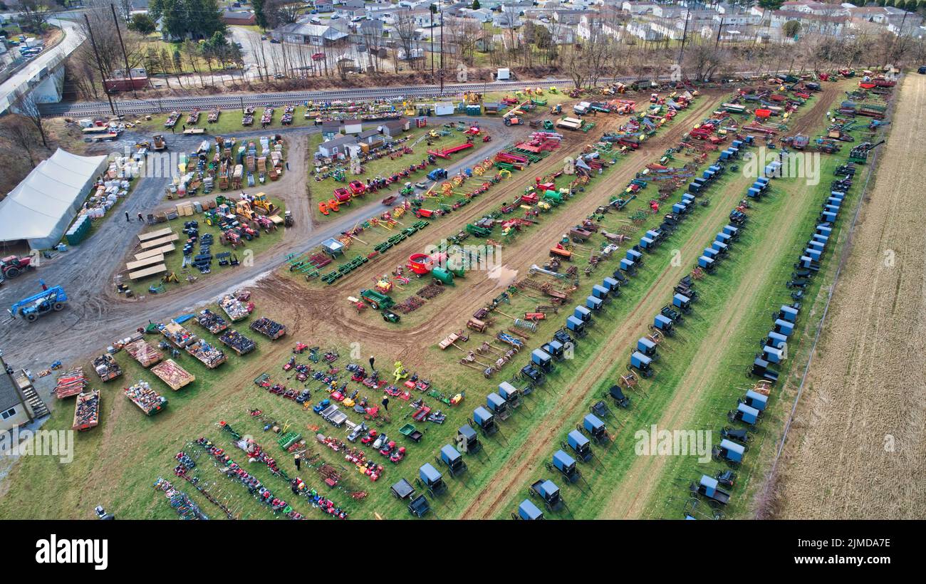 Aerial View of an Amish Mud Sale with Lots of Buggies and Farm ...