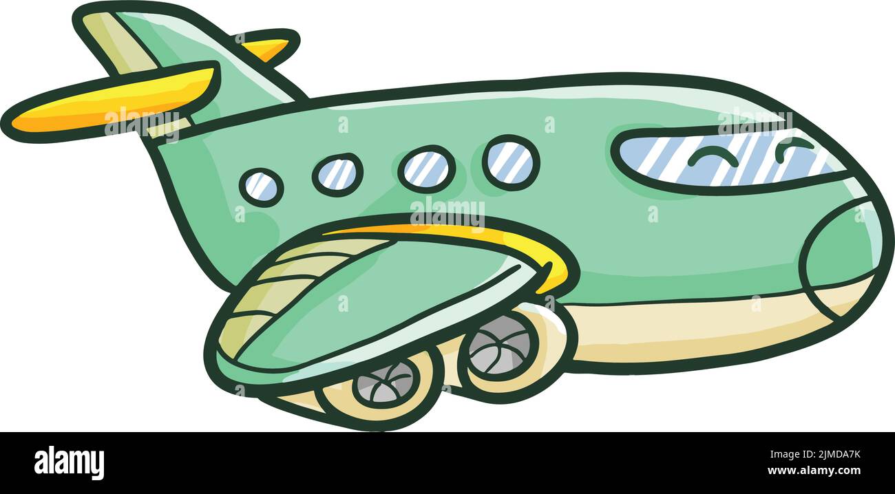 A vector design of a green cartoon airplane with smiling eyes Stock ...