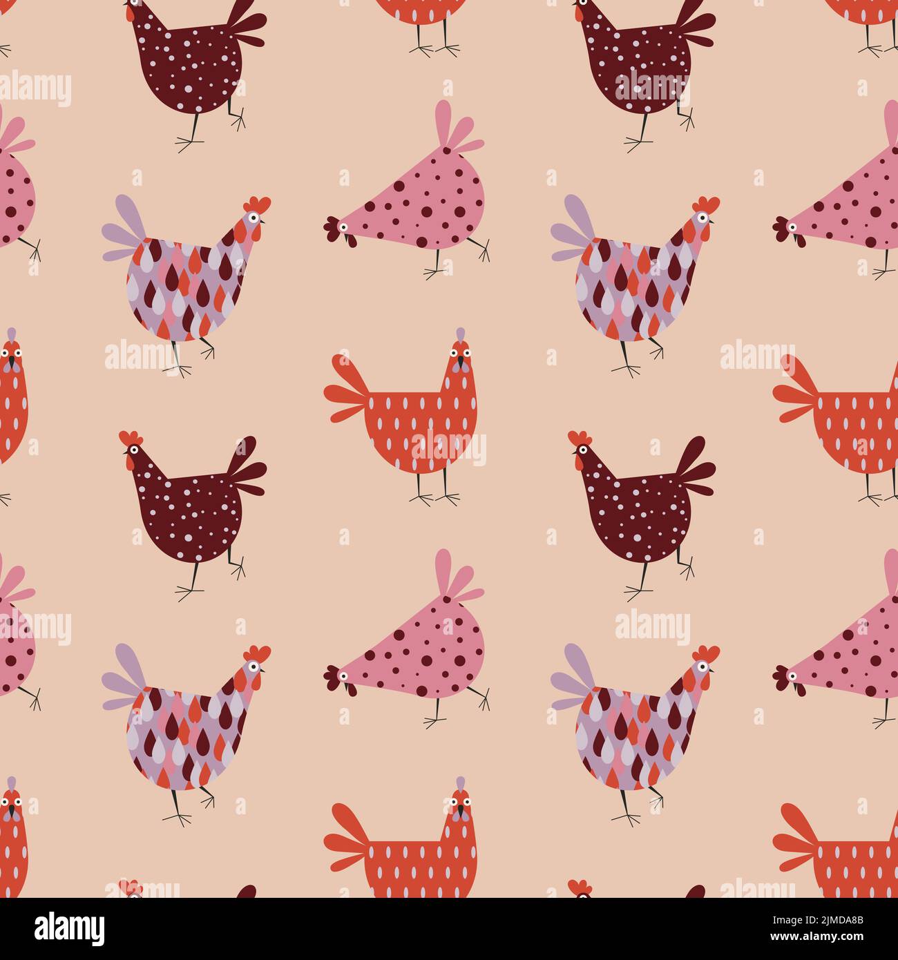 Funny Cartoons Chicken and Hens Seamless Pattern Stock Vector Image ...