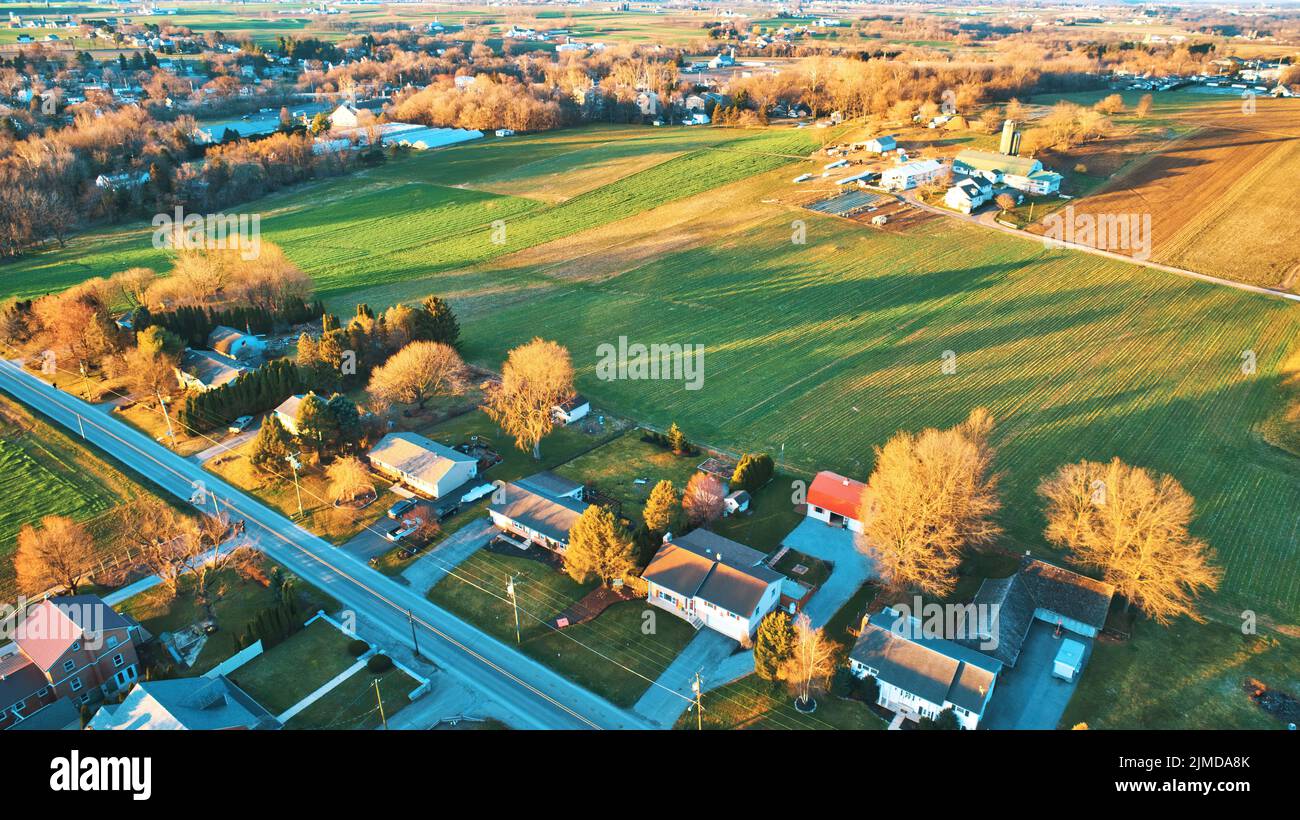 Aerial View of Pennsylvania Countryside in Early Morning Stock Photo ...