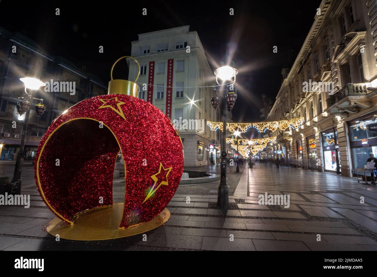 Picture of a huge christmas bulb ball on Kneza Mihailova, main ...