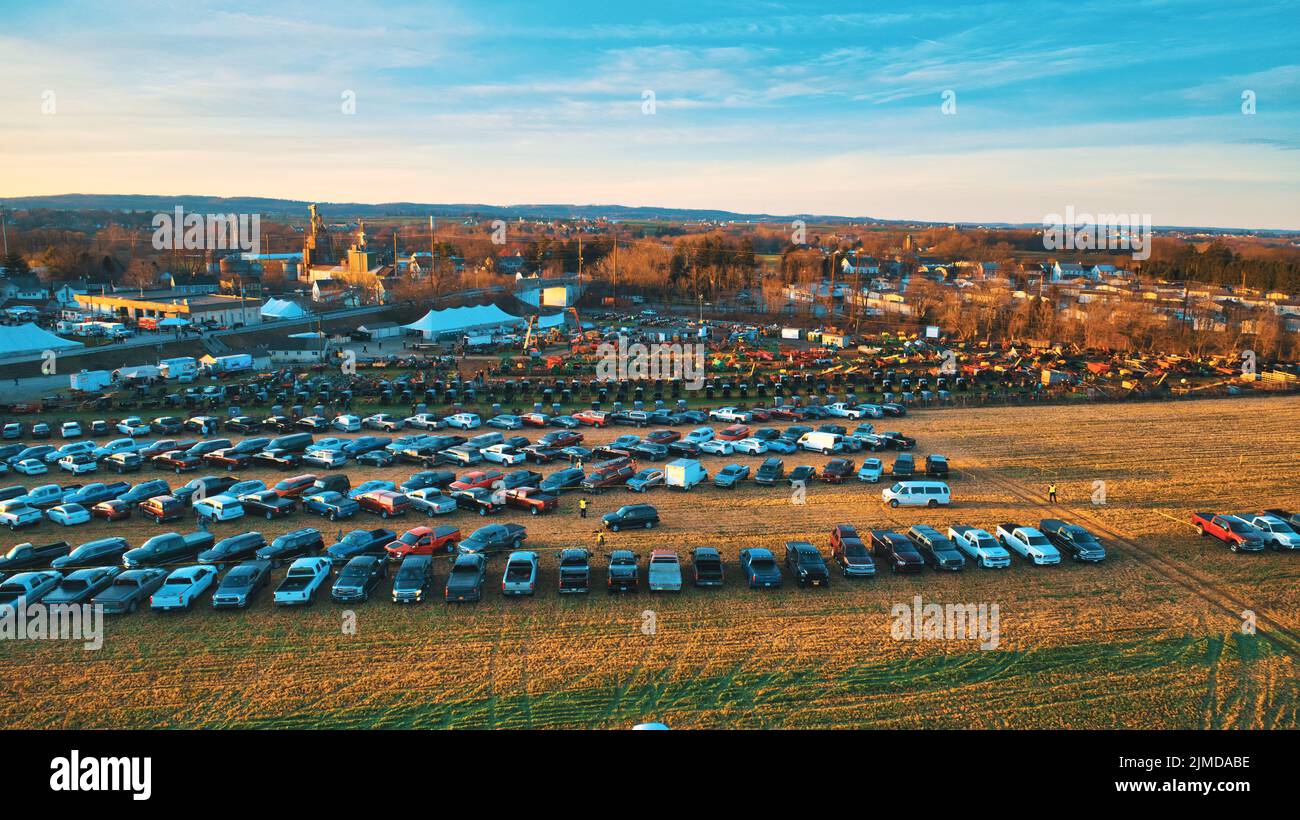 Aerial View of an Amish Mud Sale with Lots of Buggies and Farm ...