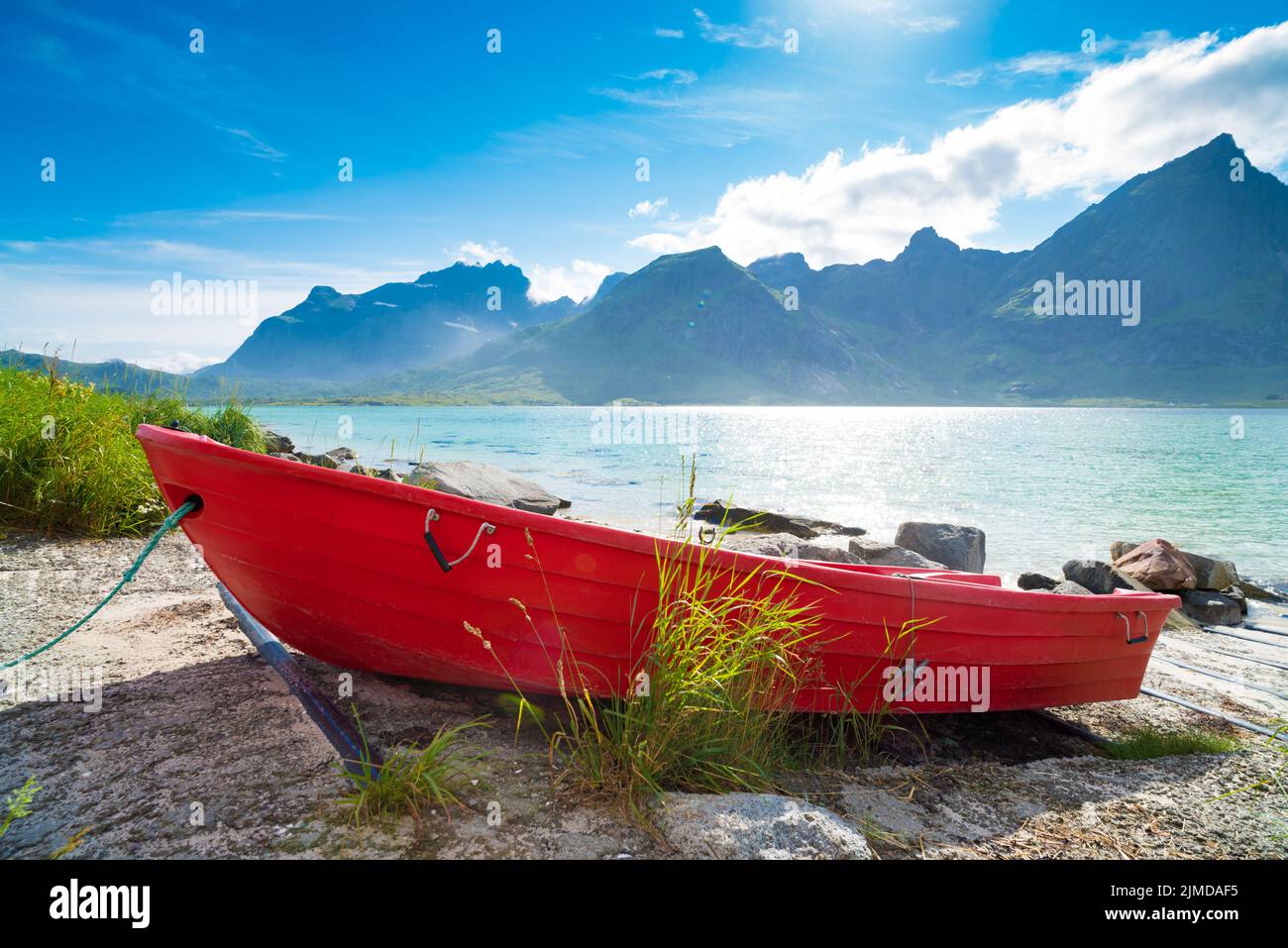 Red rowing boat Stock Photo - Alamy