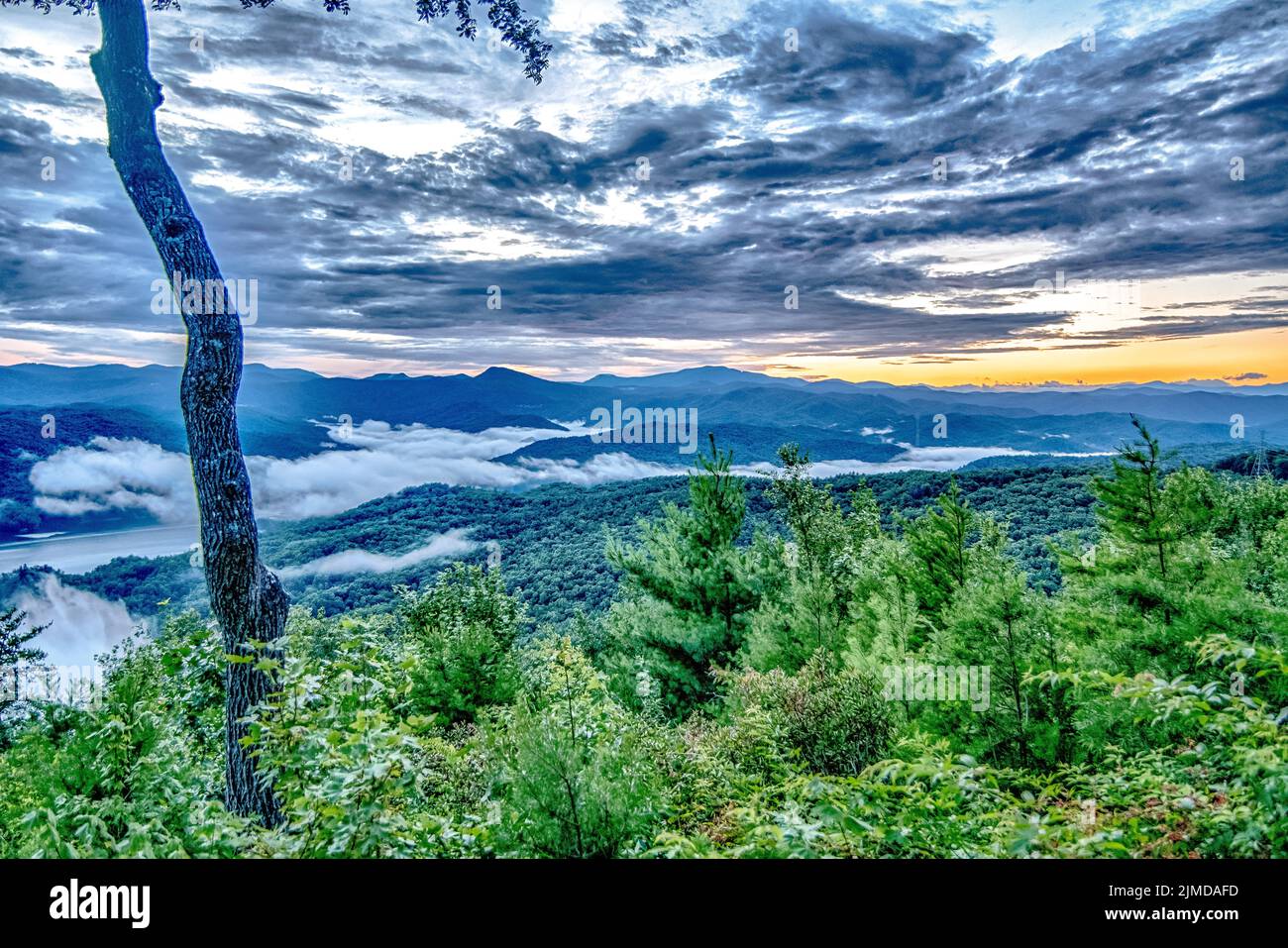 View of Lake Jocassee at sunset, from Jumping Off Rock, South Carolina ...