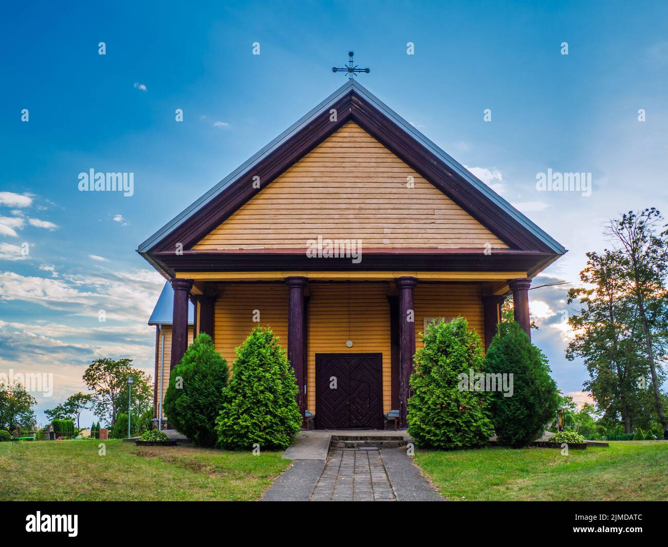 Old Wooden Church at Sunset Clouds. Wooden Countryside Church Stock ...
