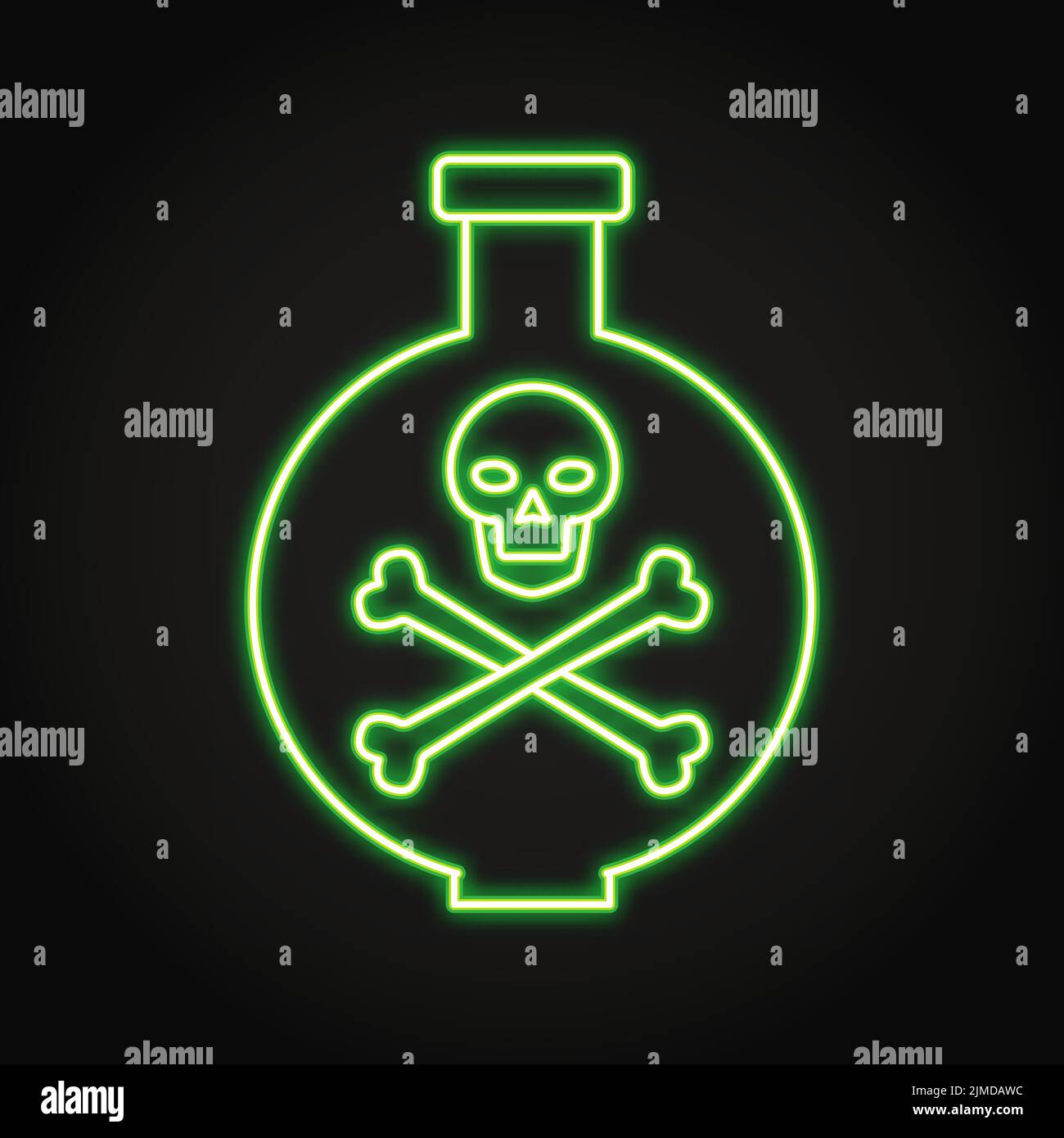 Chemical flask with poison neon icon in line style. Laboratory beaker ...