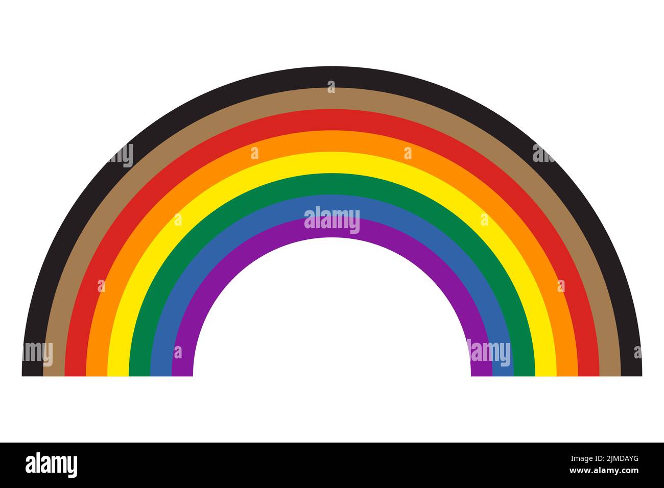 Pride flag Rainbow icon with black and brown stripes isolated on white background. LGBT ...