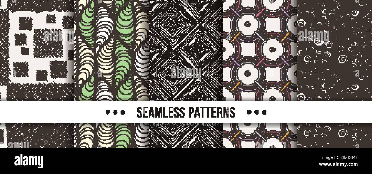 Set of seamless boho patterns with hand-drawn elements texture ...