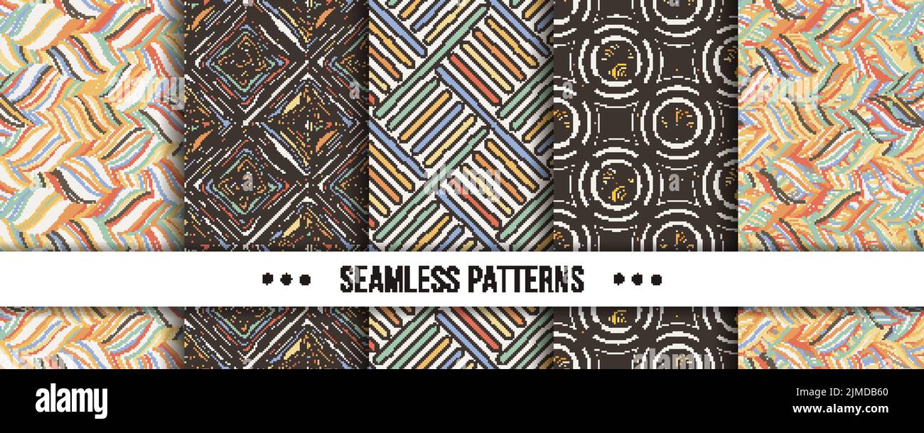 Set of seamless boho patterns with hand-drawn elements texture ...