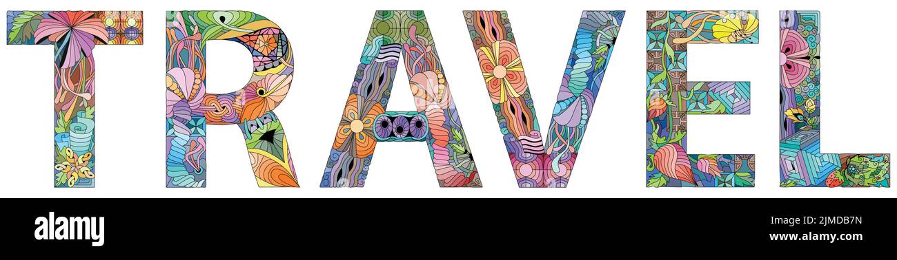 Hand-painted art design. Illustration word TRAVEL for t-shirt design ...