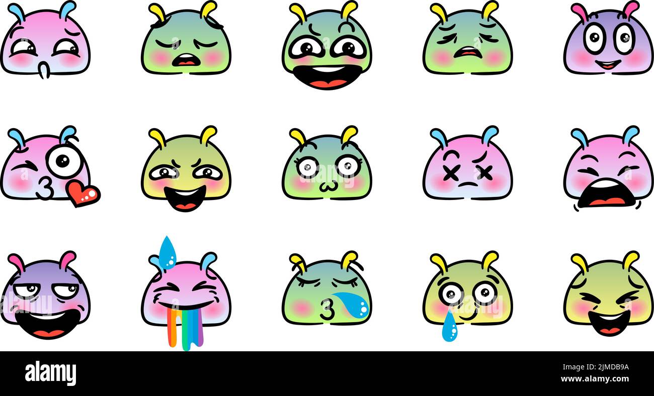 Various Cartoon Emoticons Set with Snails or Slugs. Doodle faces, eyes ...