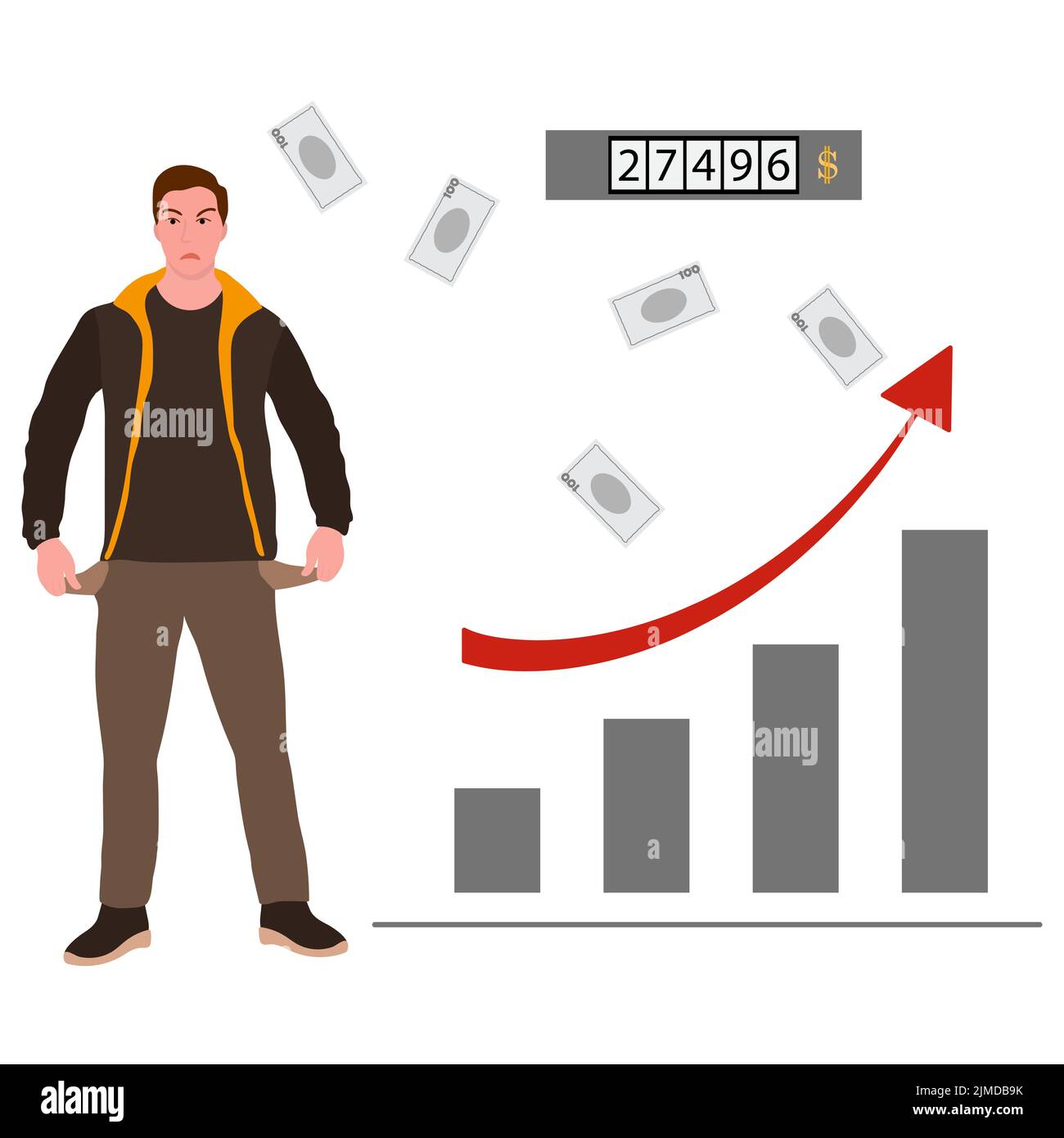 Vector illustration Man is upset. Rising prices. Increased costs ...