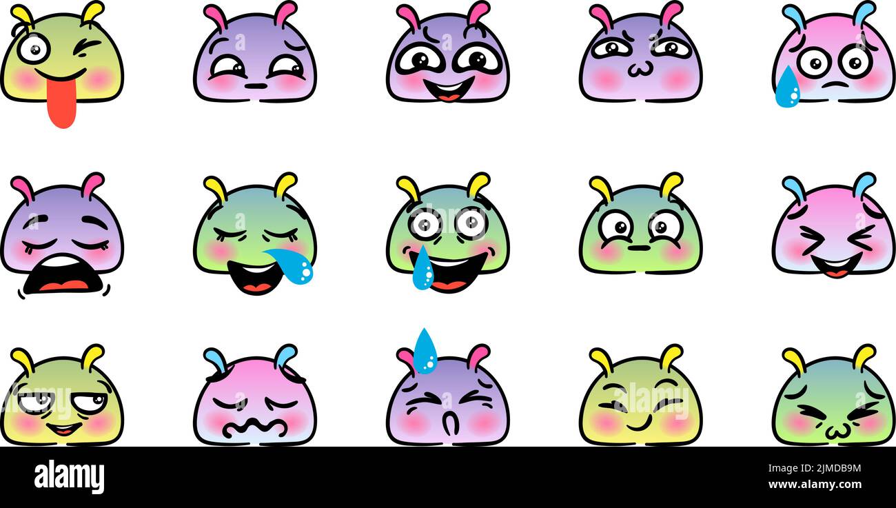 Various Cartoon Emoticons Set with Snails or Slugs. Doodle faces, eyes ...