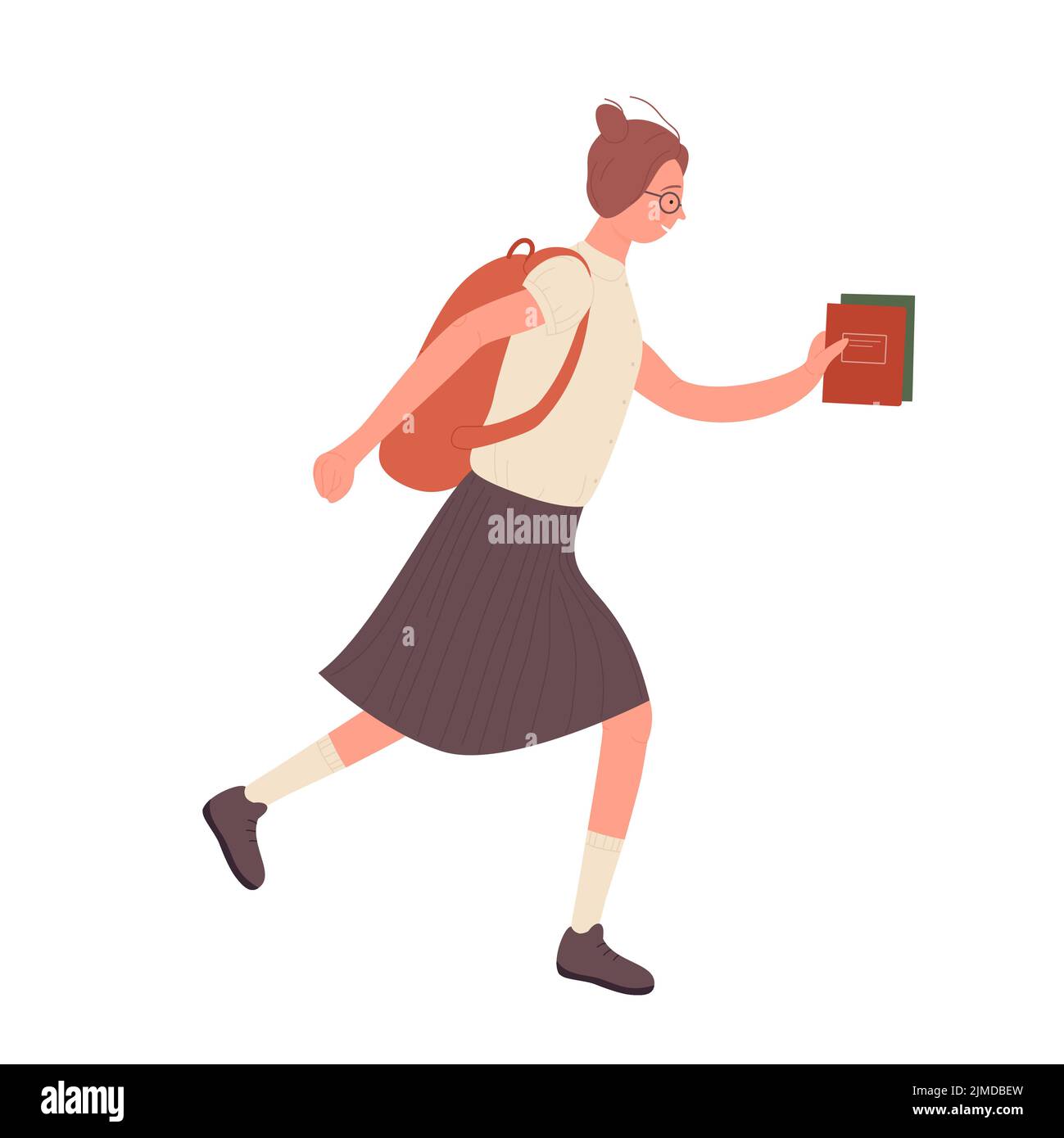 Running nerd girl with books. Geek female student in a rush vector ...