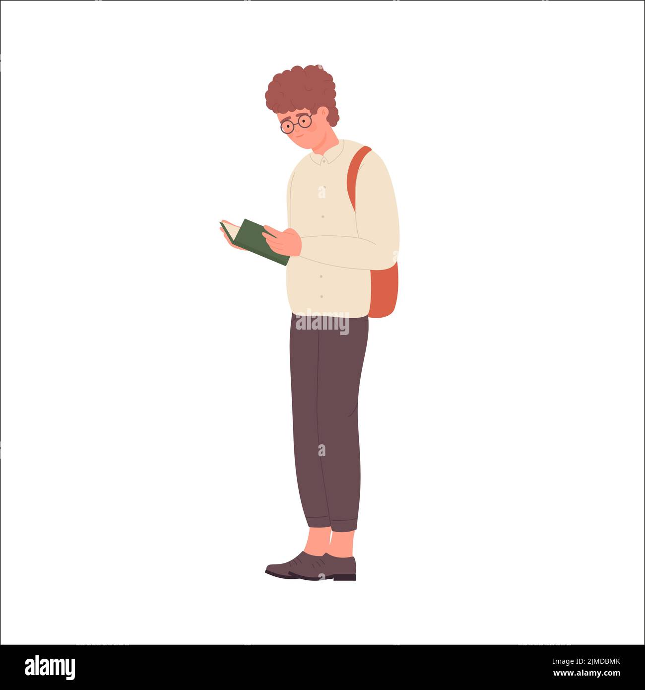 Nerd boy holding open book. Geek teenager reading and learning vector ...