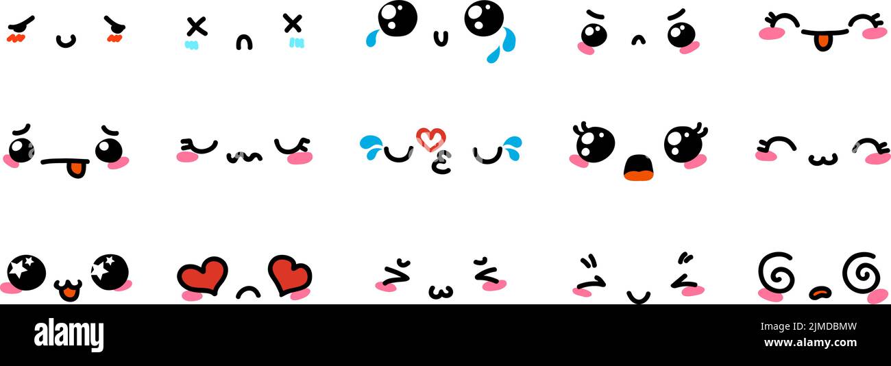 Various Cartoon Emoticons Set Doodle Faces Eyes And Mouth Caricature Comic Expressive