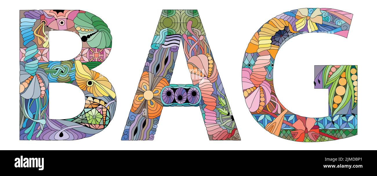 Hand-painted art design. Hand drawn illustration word BAG for t-shirt ...