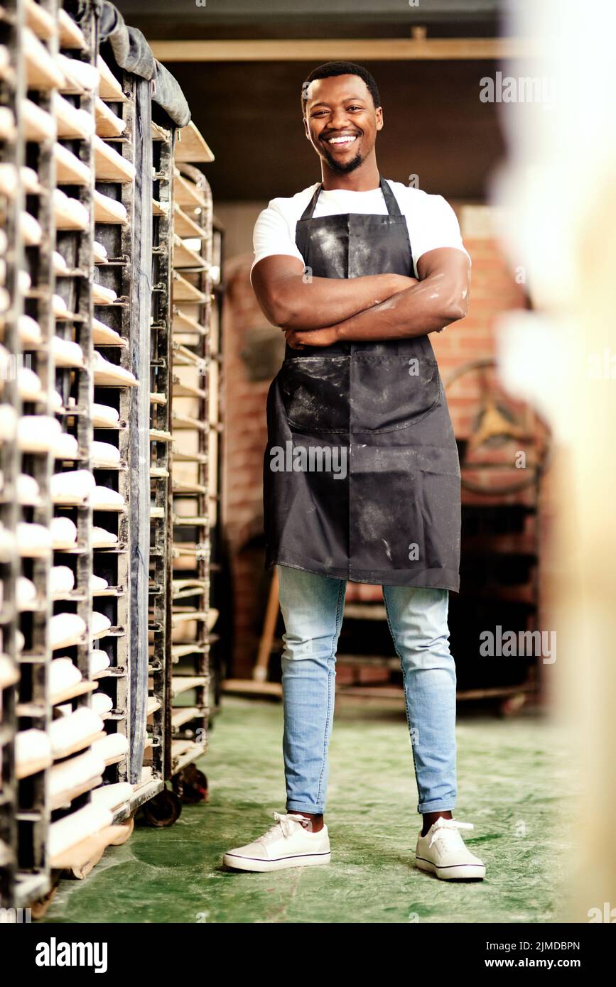 Come and check out the best bakery in town. a confident young man ...