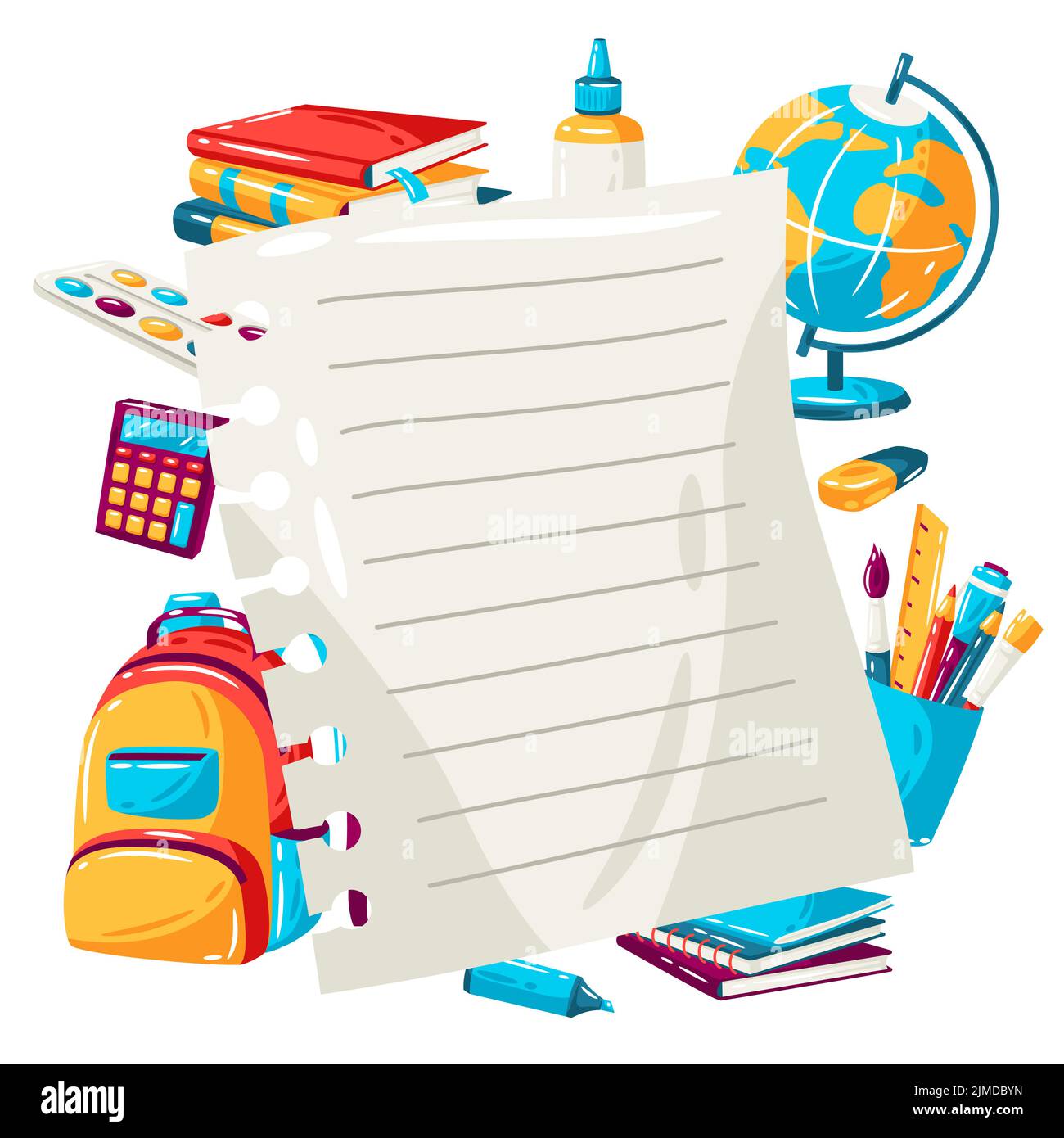 School background with education items. Illustration of colorful ...