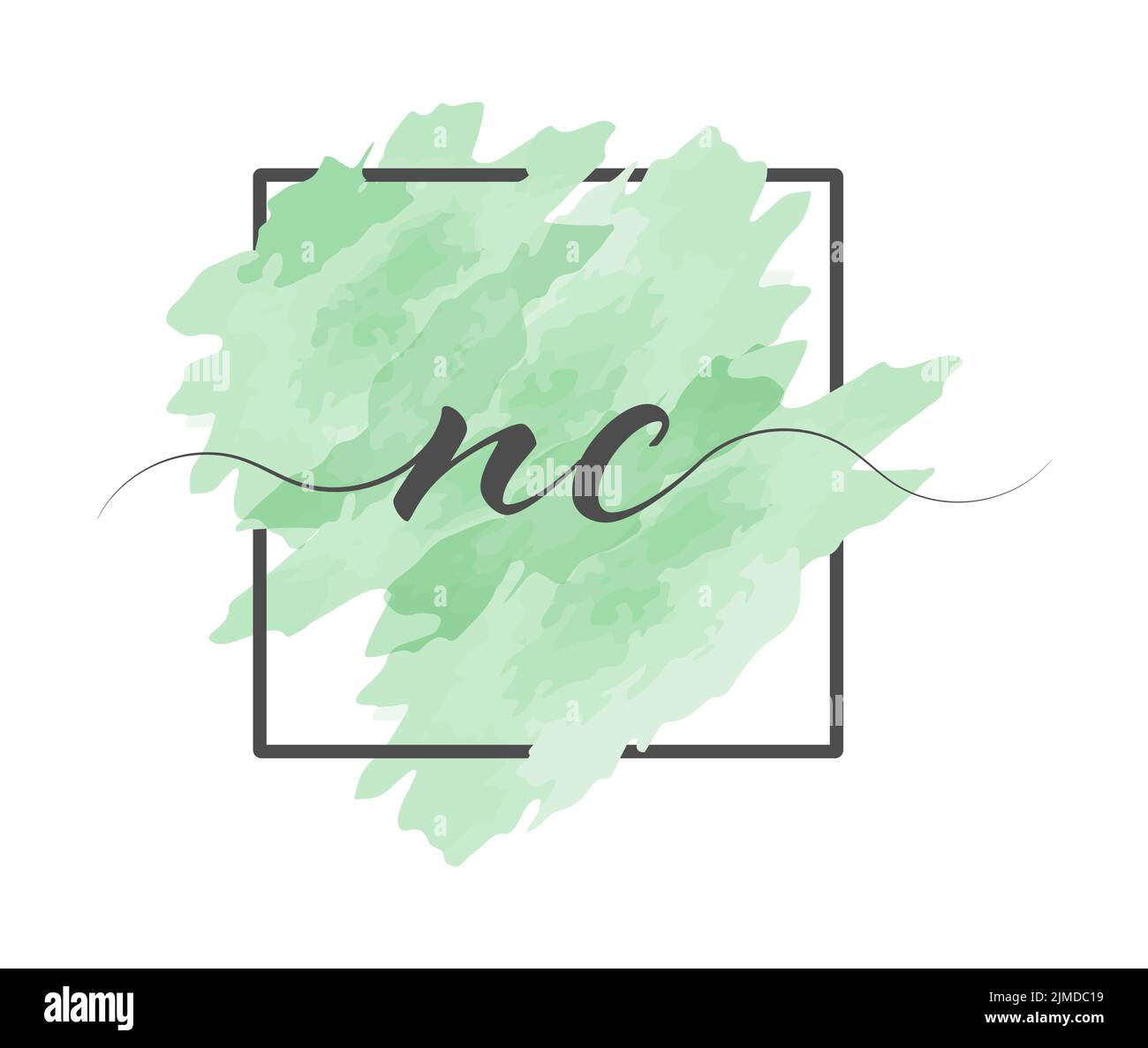 Calligraphic lowercase letters N and C are written in a solid line on a ...