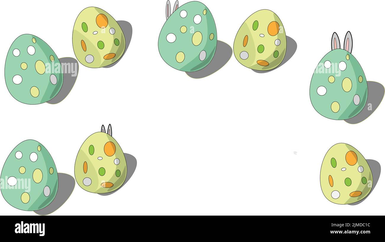 An editable vector illustration of rabbits hiding behind eggs with ...