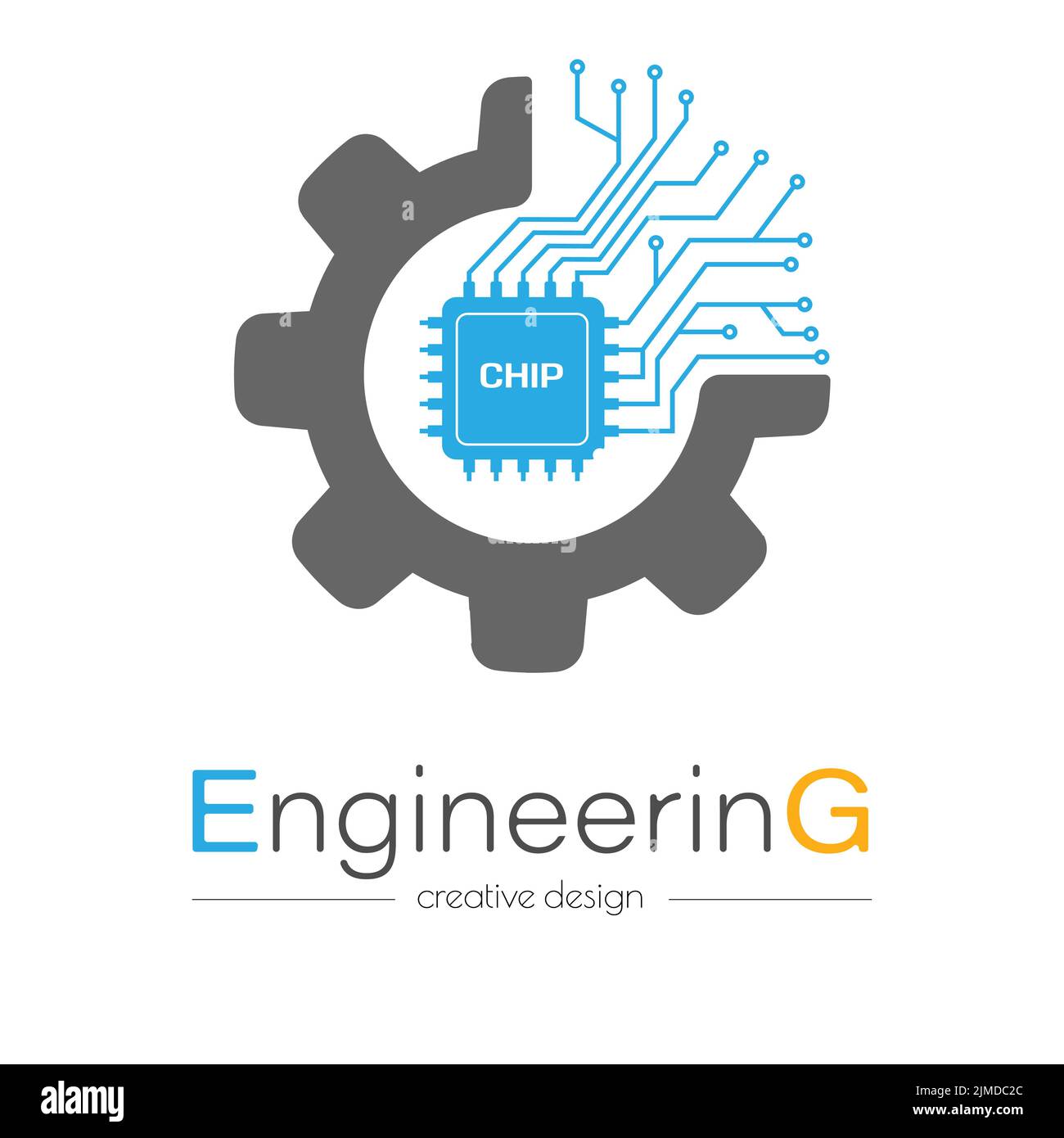 Gear and chip. Electronic control of industrial processes. Flat style ...