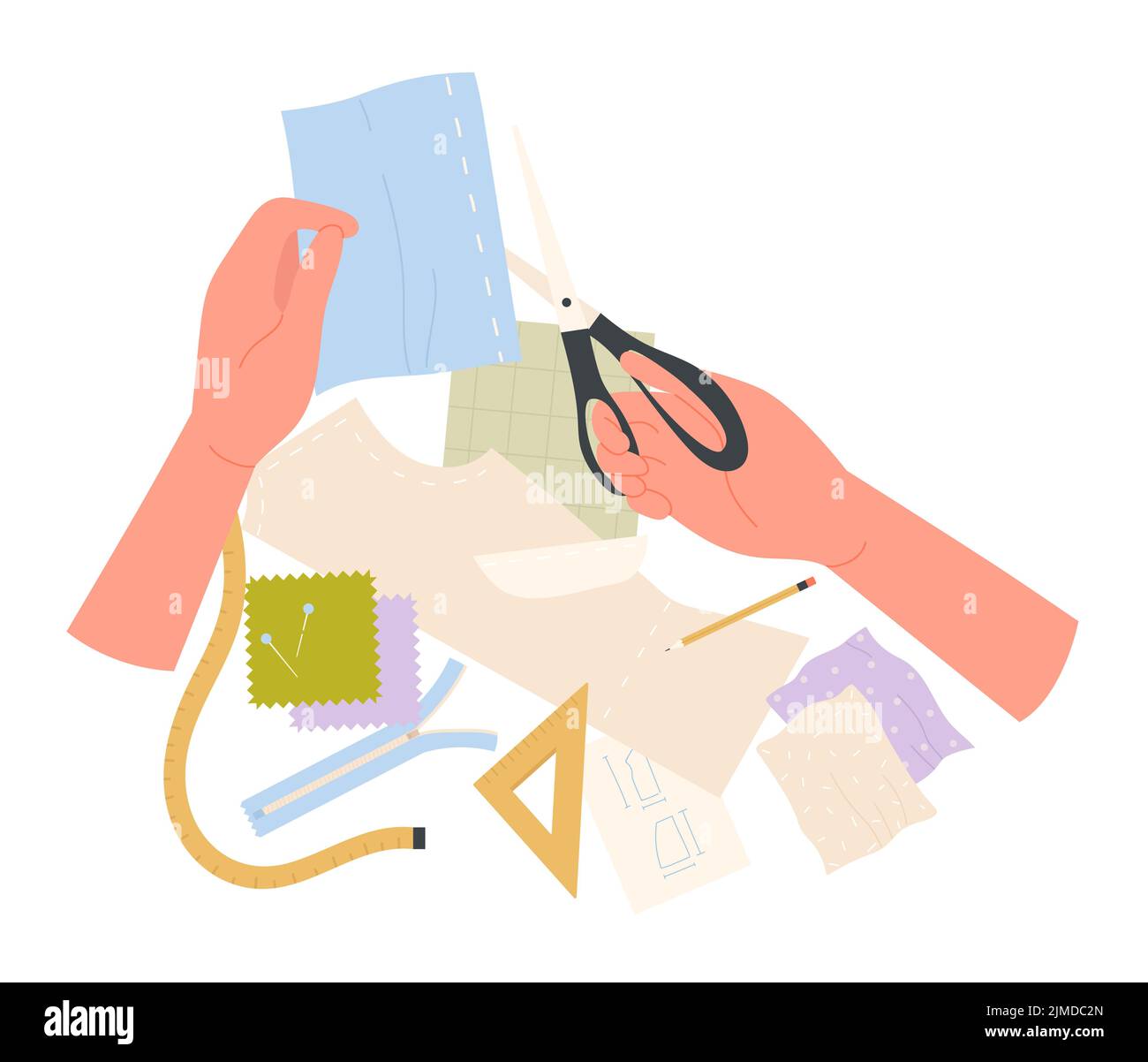 Hands needlework workshop. Creative handmade work, sewing handcraft ...