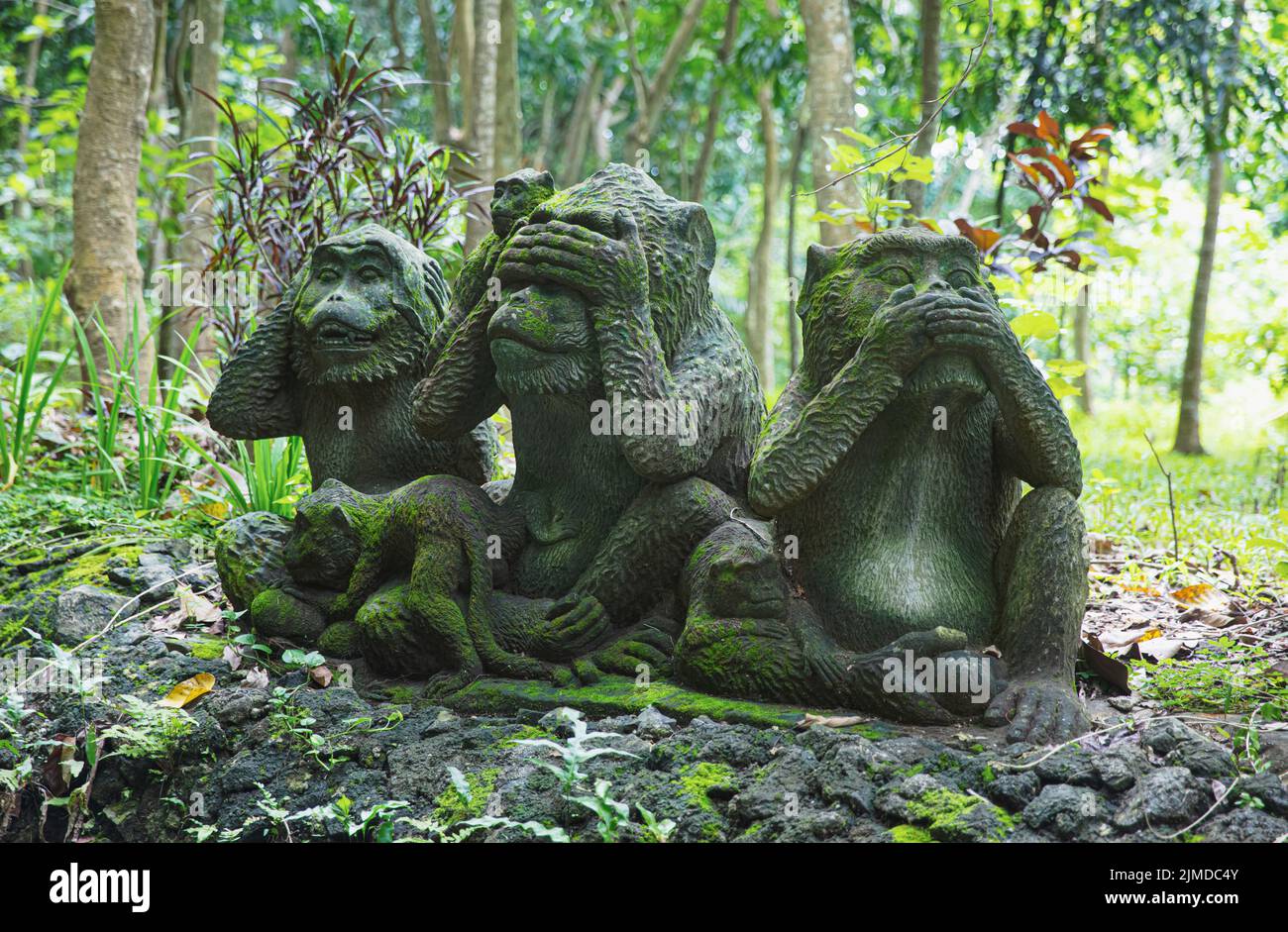 Traditional Balinese statue of three monkeys Stock Photo - Alamy