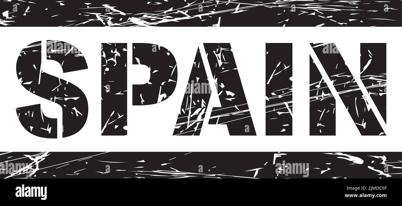 A vector illustration of the word "Spain" written in black on a white ...