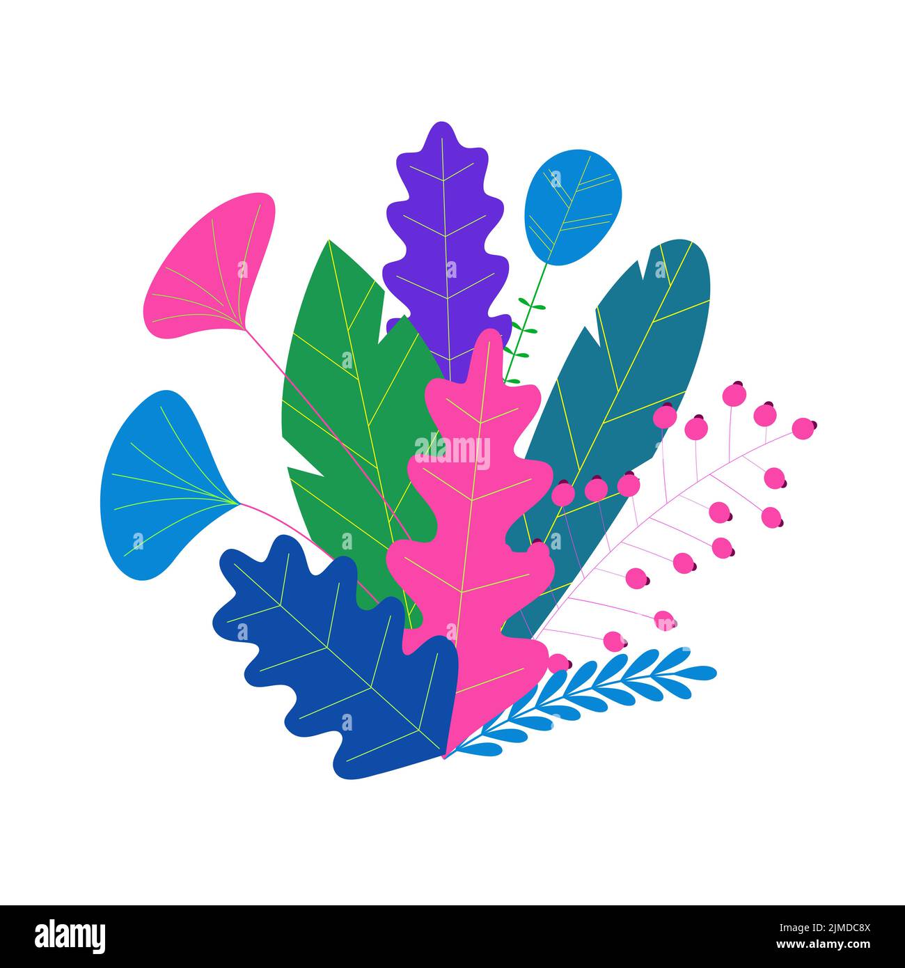 Trendy neon gradient plants and leaves background in flat style. Trees ...