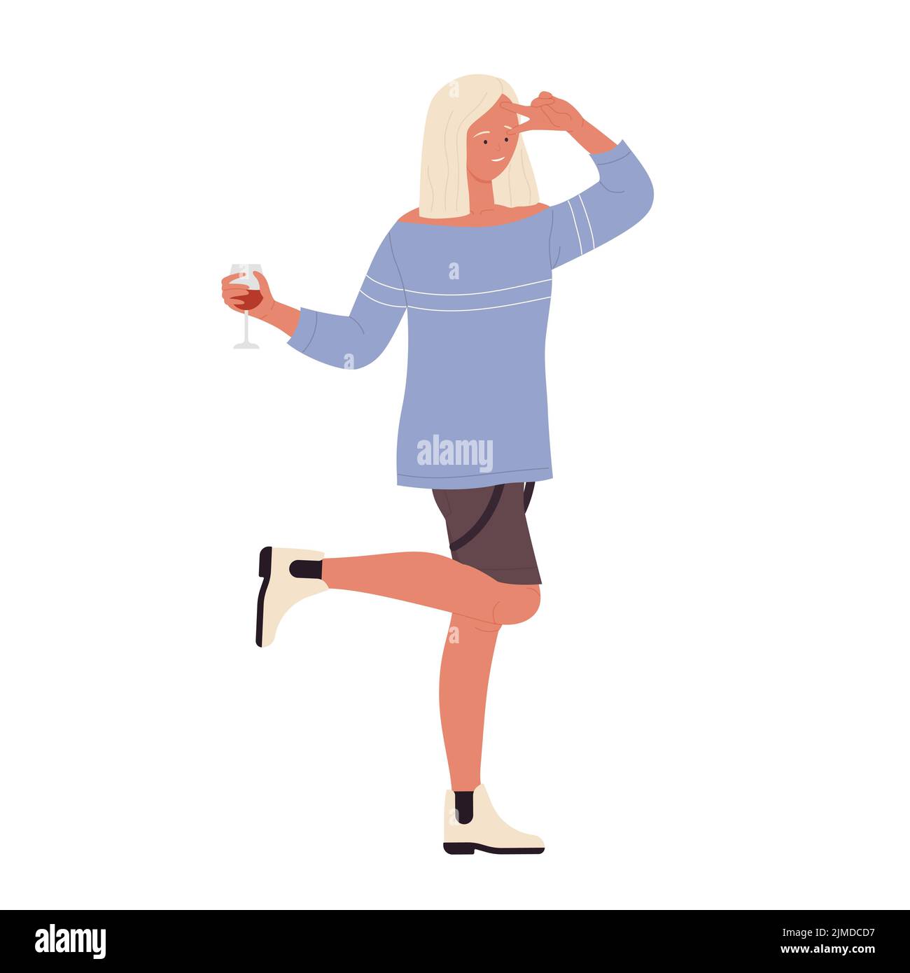 Partygoer girl with wine glass. Female dancer, having fun party time ...
