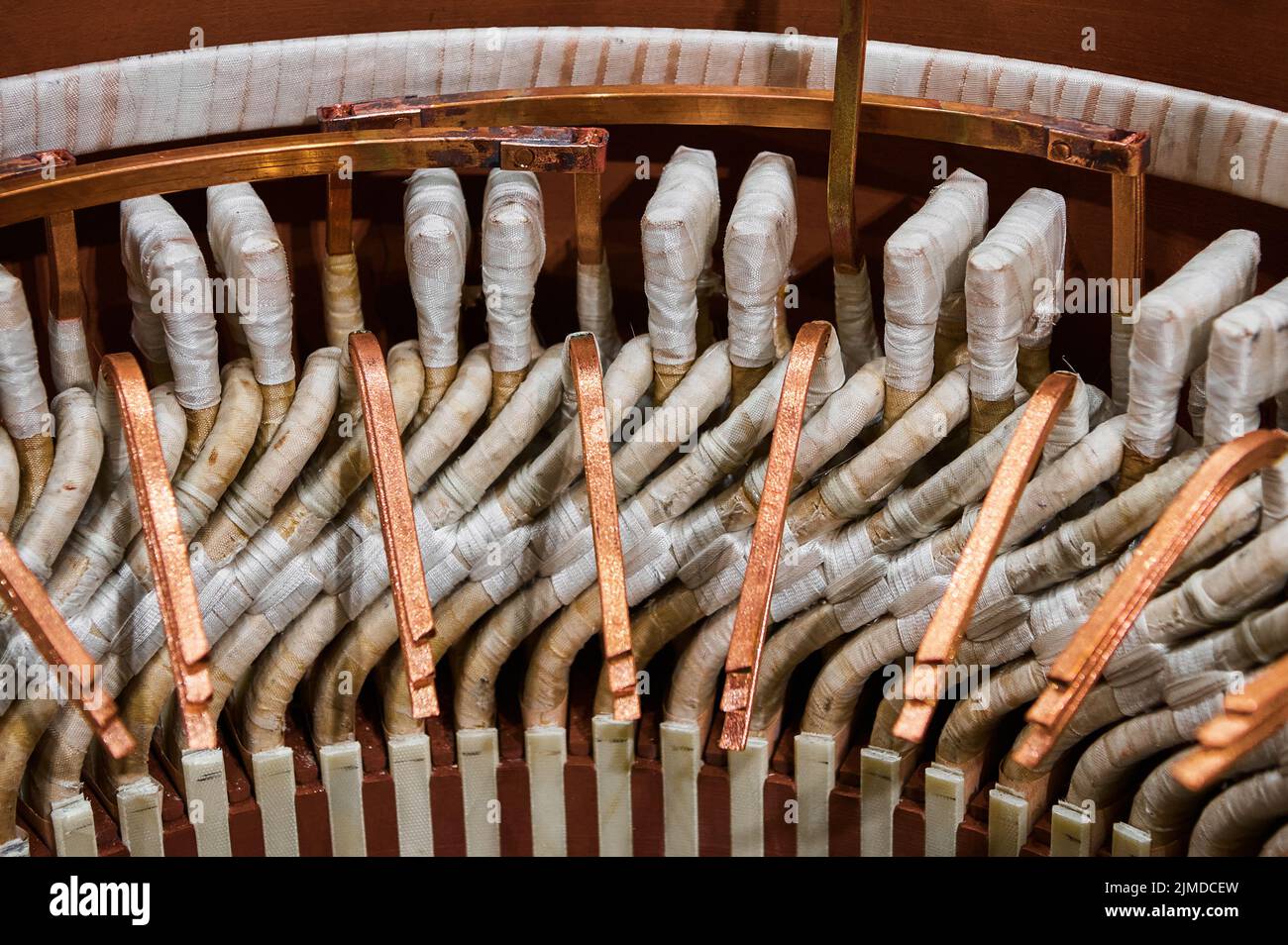 Electric engine stator with copper bus bars and fabric Stock Photo - Alamy