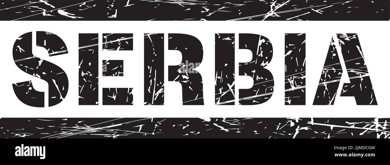 A vector illustration of the word "Serbia" written in black on a white ...