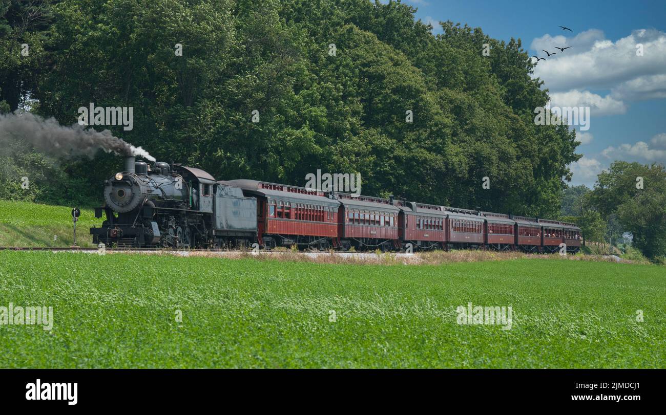 Antique Steam Passenger Train Puffing Lots of Black Smoke Stock Photo ...