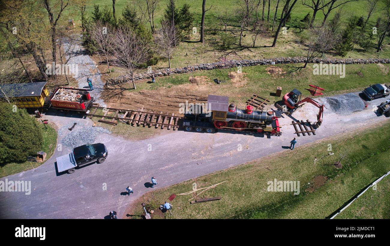 Replica of an Old 1860's Steam Engine Being Assembled onto the Tracks ...