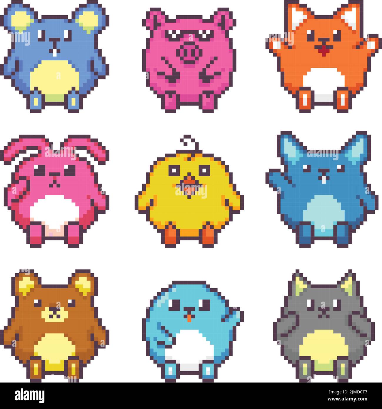 A collection of cute pets in 8-bit pixel vector design Stock Vector ...