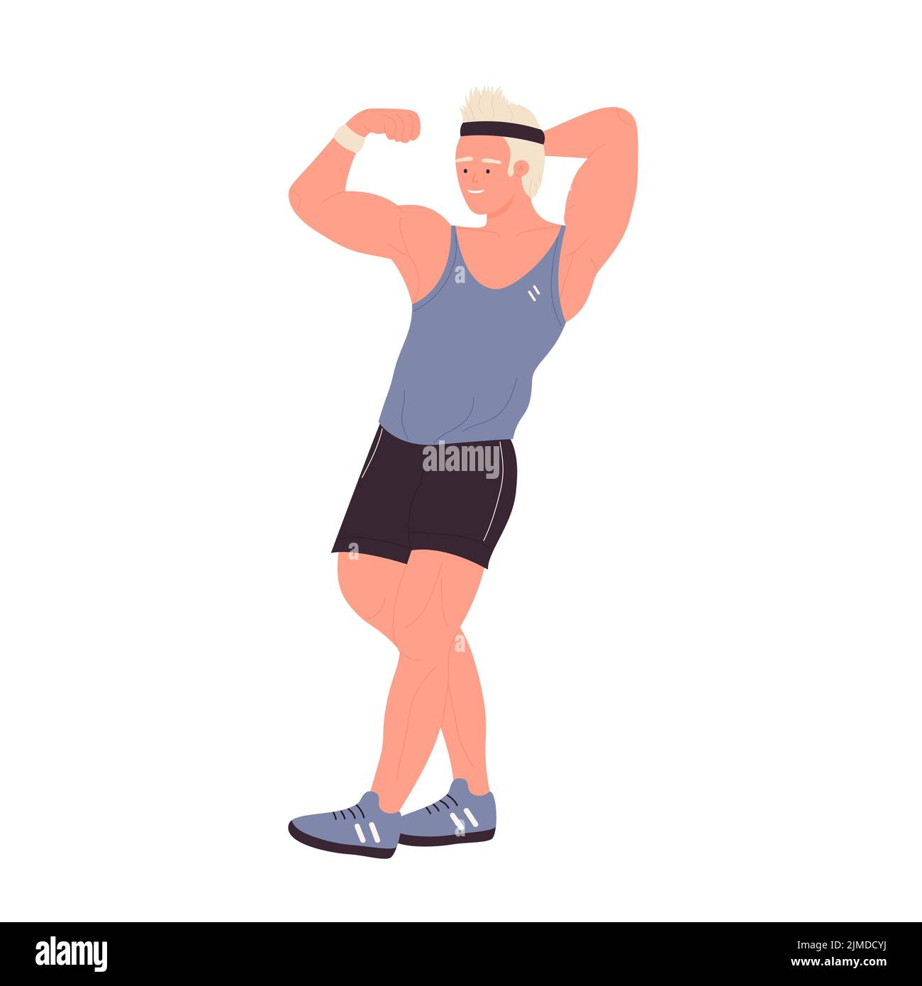 Male trainer showing muscles. Muscular sport coach, fitness program ...