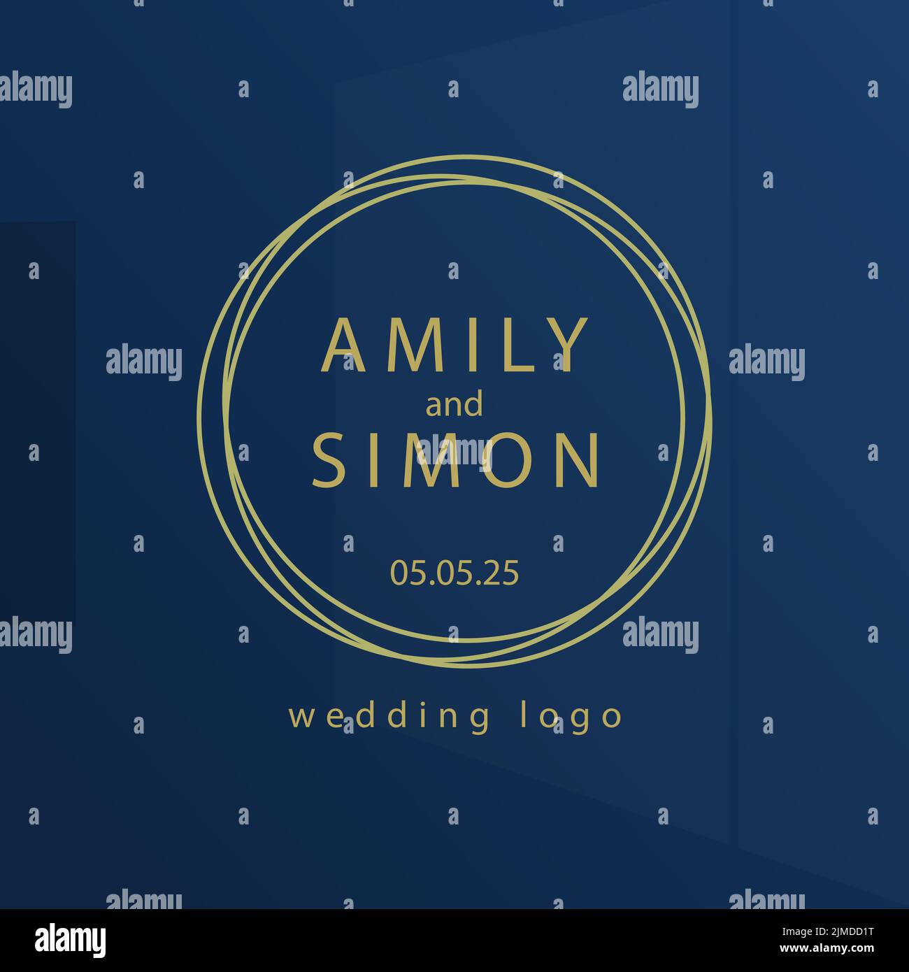 Wedding logo template with names and date of celebration on a blue ...