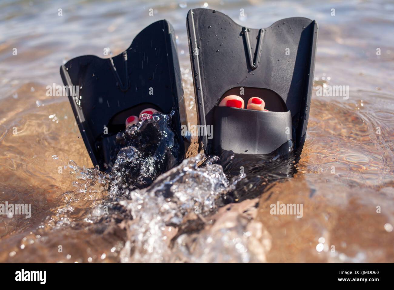 Woman swimming underwater with flippers hi-res stock photography and ...