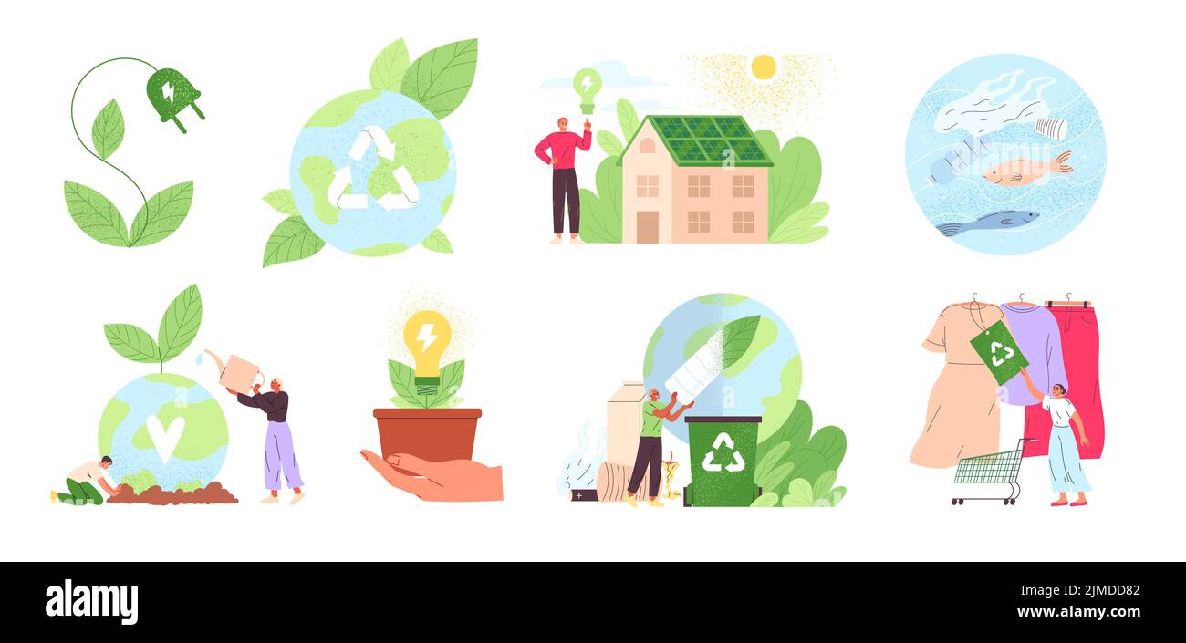 Caring for the environment. Waste recycling, green electricity Stock ...