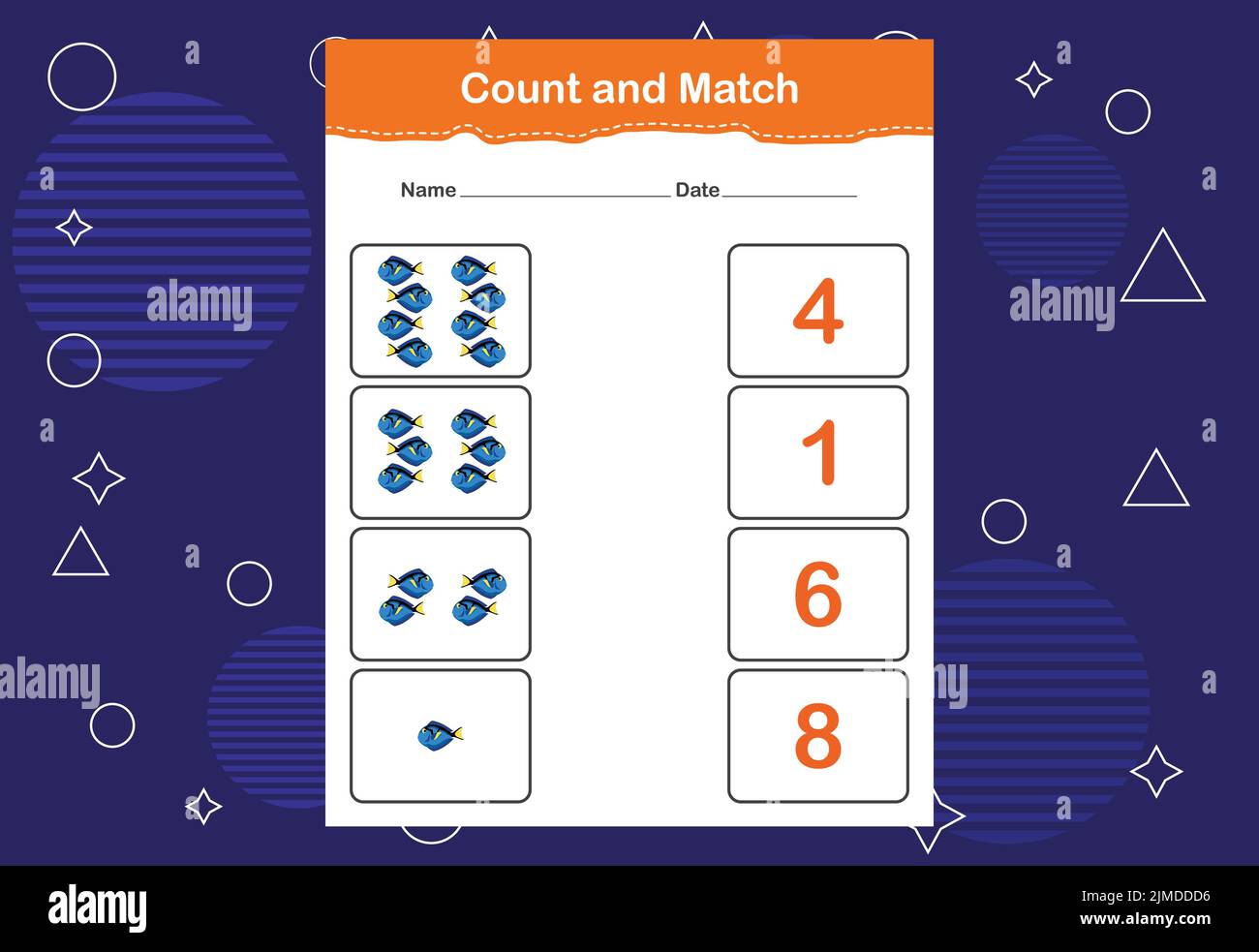 Count and match with the correct number. Matching education game. Count how many items and ...