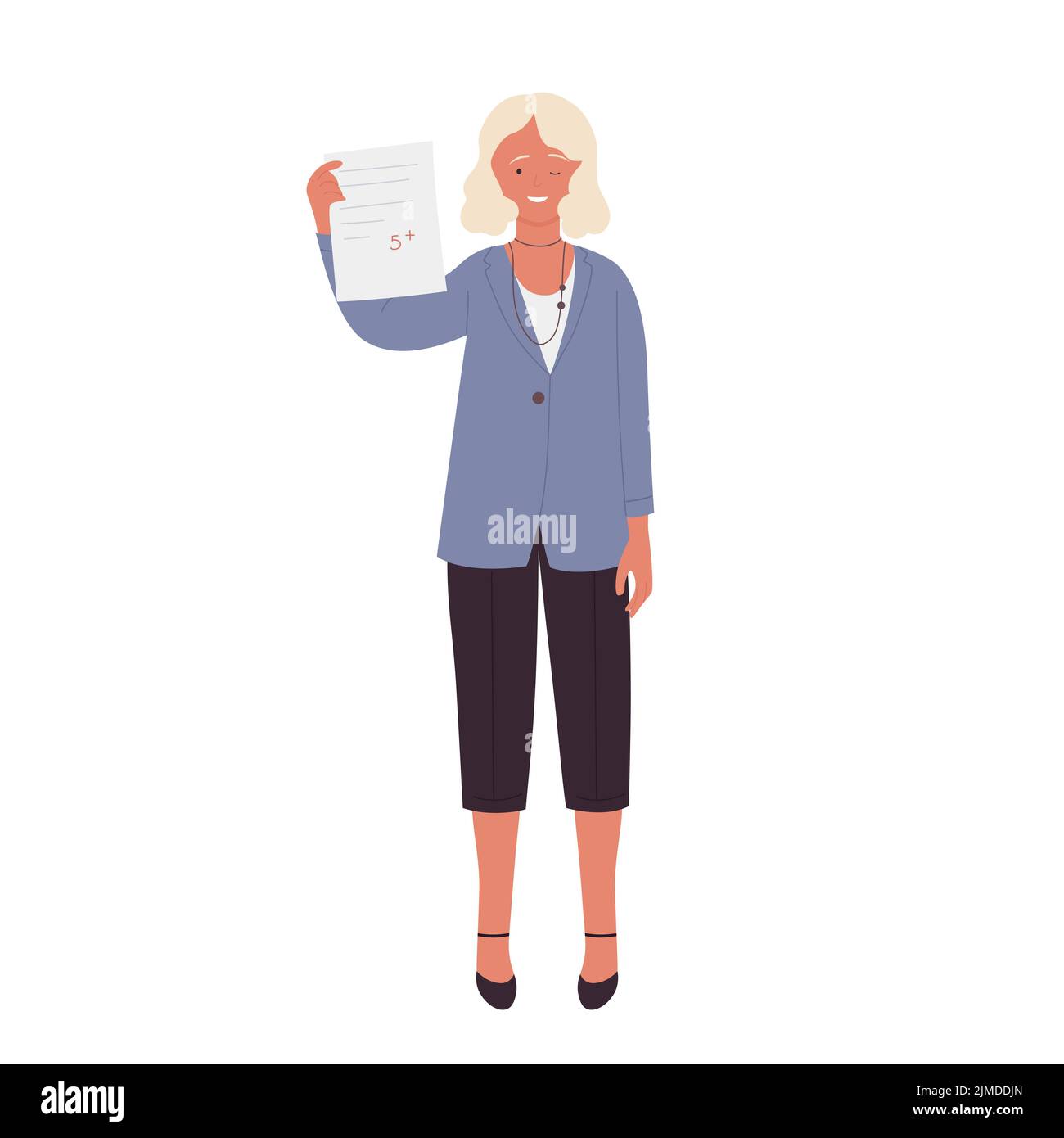 Teacher holds test result. Woman professor with exam report vector ...