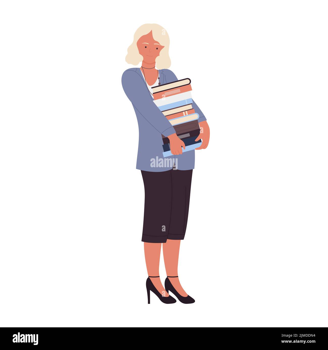 Woman teacher holding pile of books. School professor with lesson ...