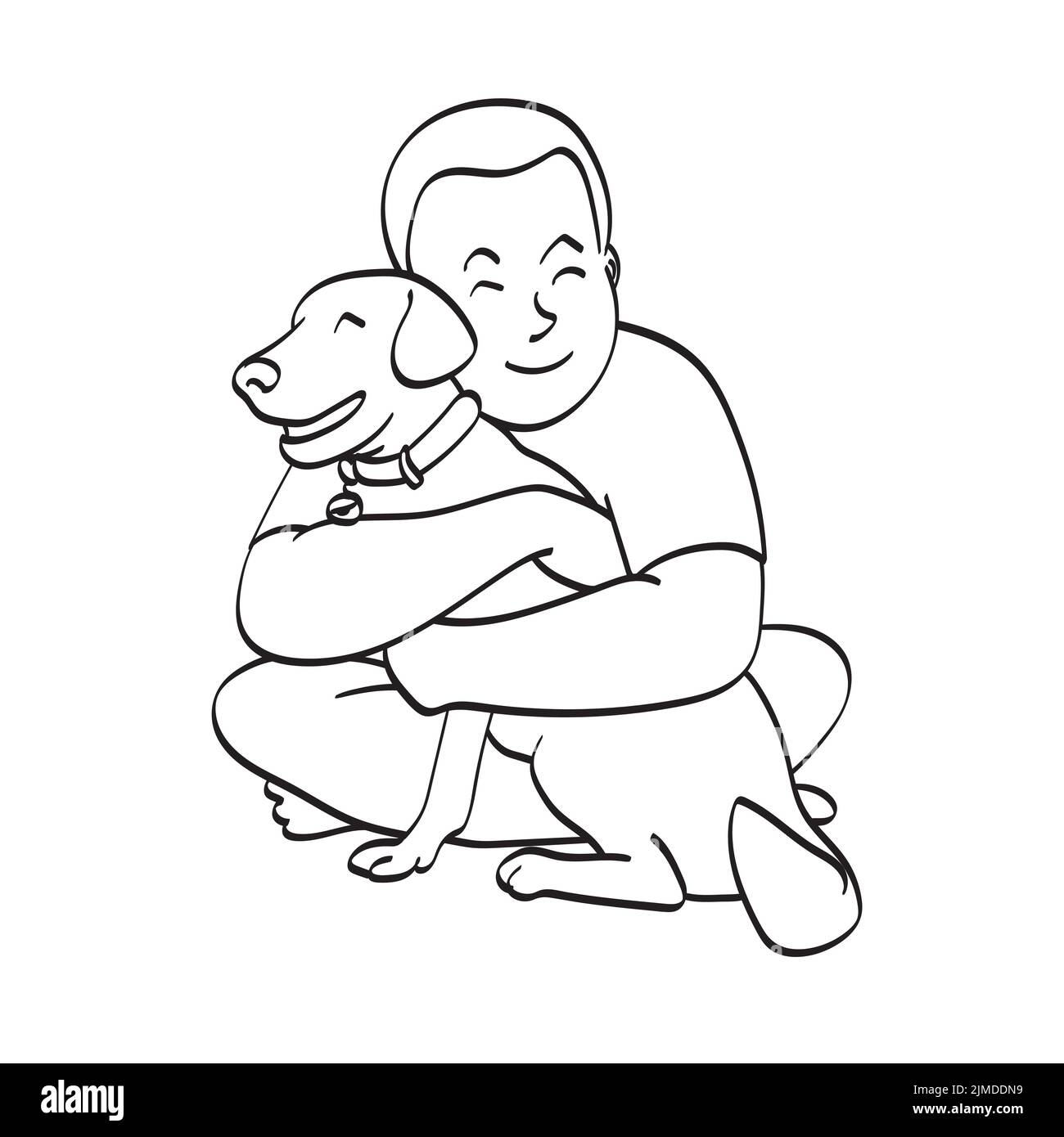 man hugs his dog illustration vector hand drawn isolated on white ... man hugs his dog illustration vector hand drawn isolated on white ...
