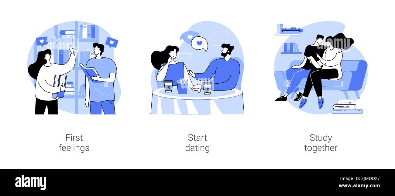Students romantic moments isolated cartoon vector illustrations se ...