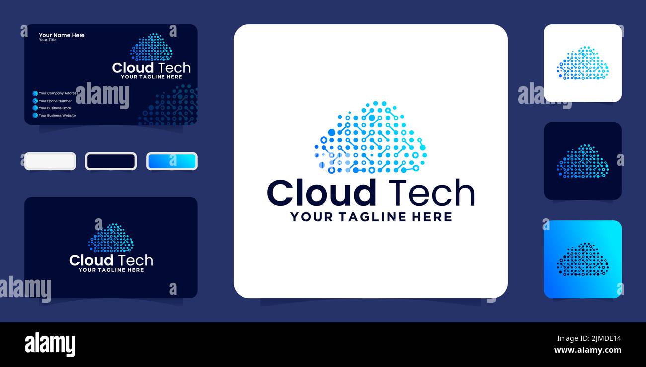 A vector cloud tech logo design inspiration with square frames and ...
