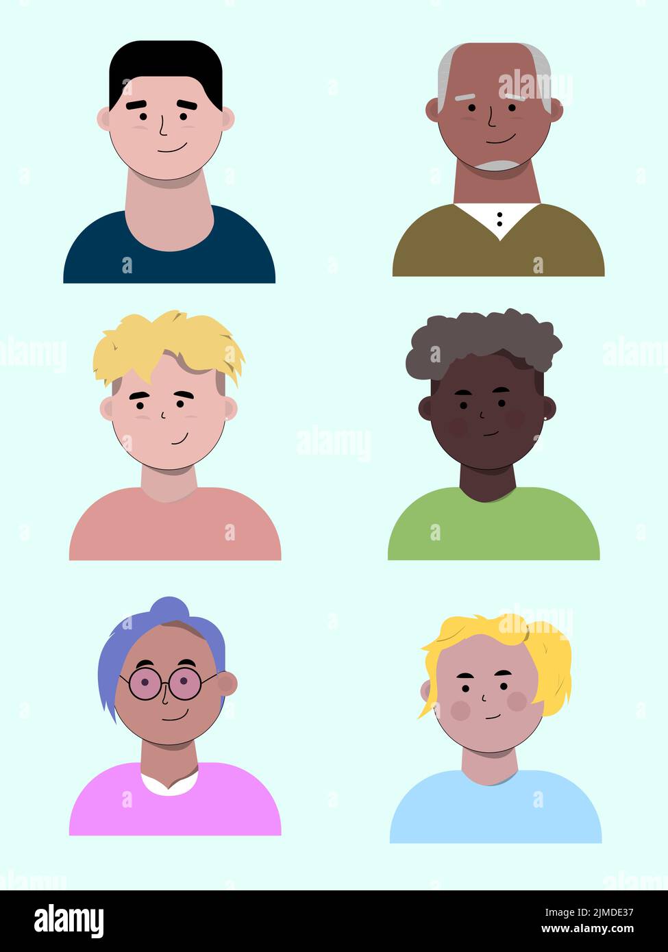 A vector of a set of different person portraits on a blue background ...