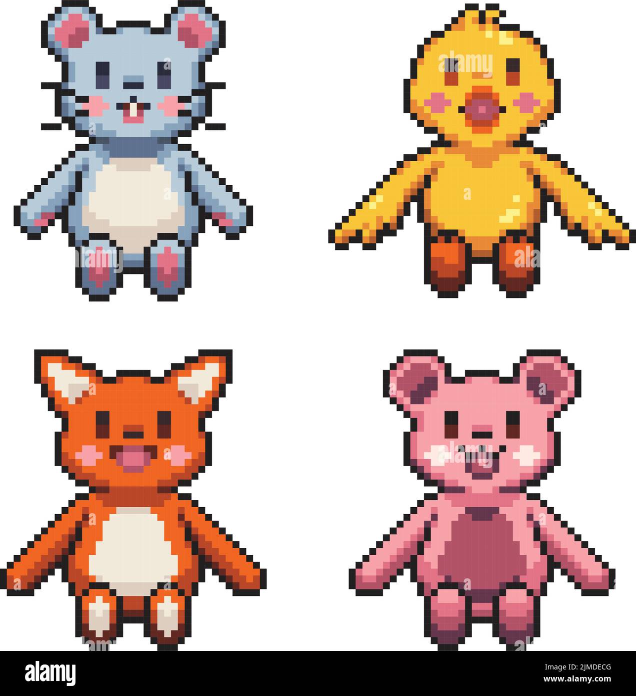 An 8 bit pixelated illustration of cute animal doll collection: rat ...