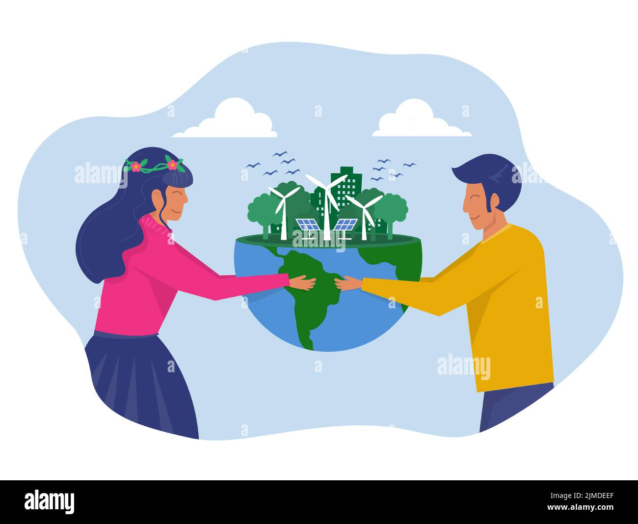 A template of people holding globe model with clean energy, ESG, nature ...