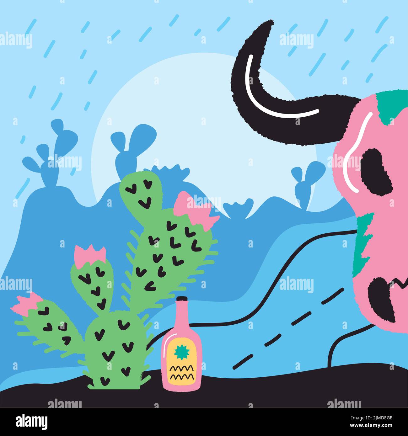 wild west landscape doodle with skull cow Stock Vector Image & Art - Alamy